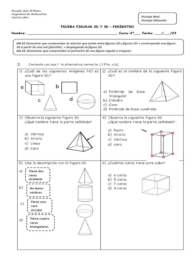 Prueba Figuras 2D y 3D | PDF | Triángulo | Euclides