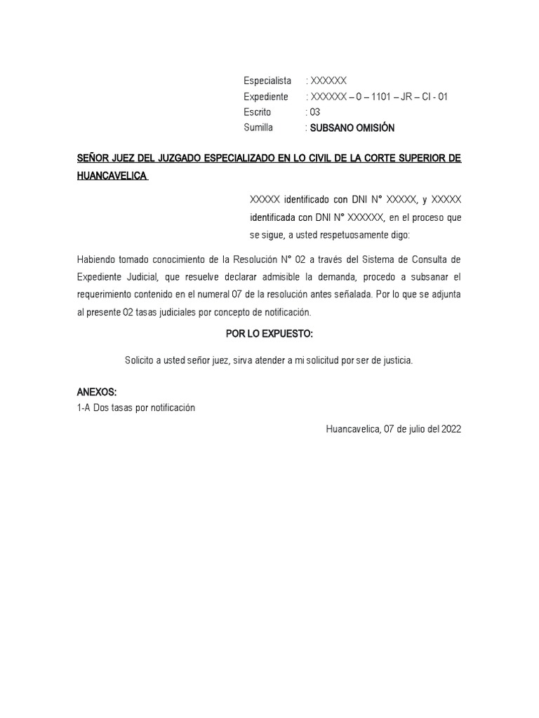 Escrito - Subsano de Omisión | PDF