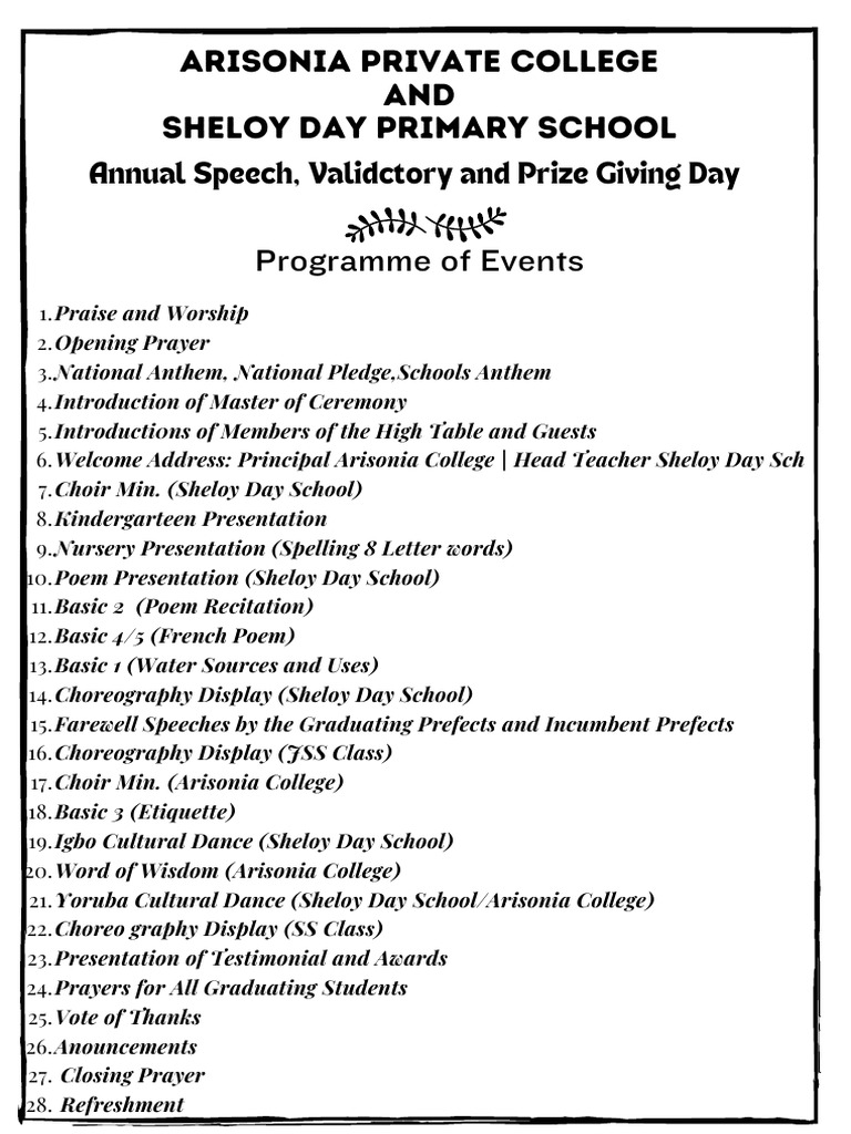 Prize Giving Day Programme New | PDF | Foreign Language Studies