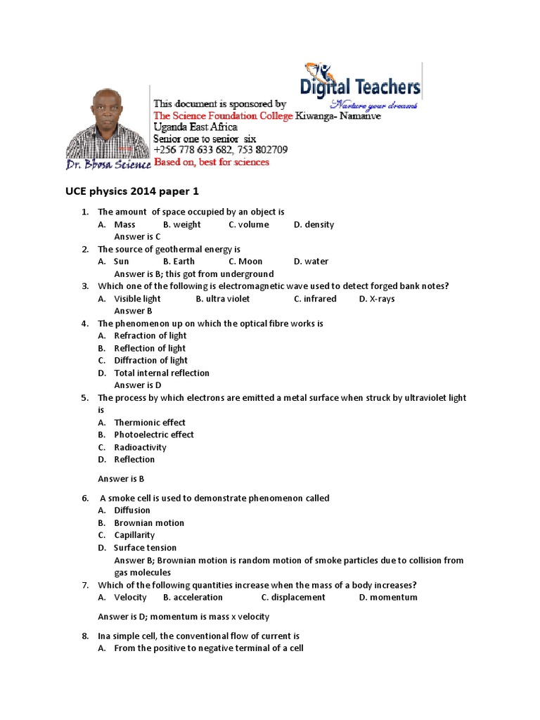 UCE Physics 2014 Paper 1 Guide | PDF | Atomic Nucleus | Isotope