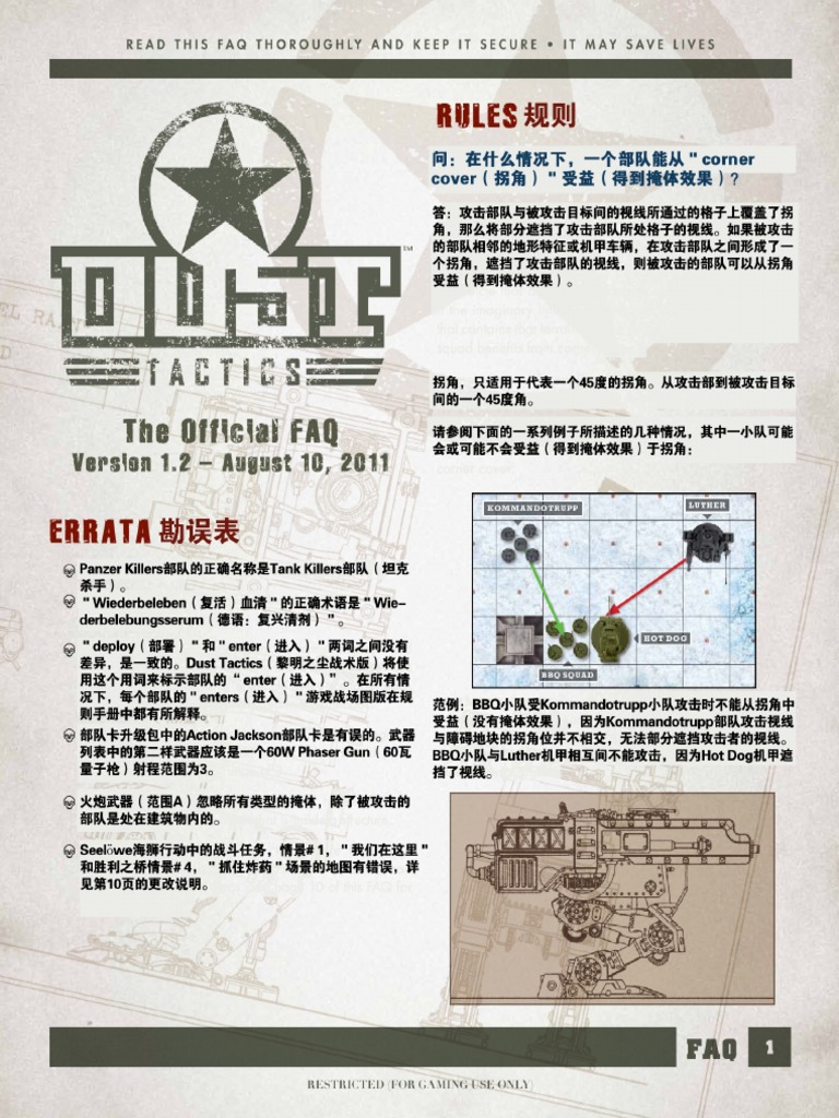 Dust Tactics Dust 1947 Boardgame DustTactics FAQ - 1.2 | PDF