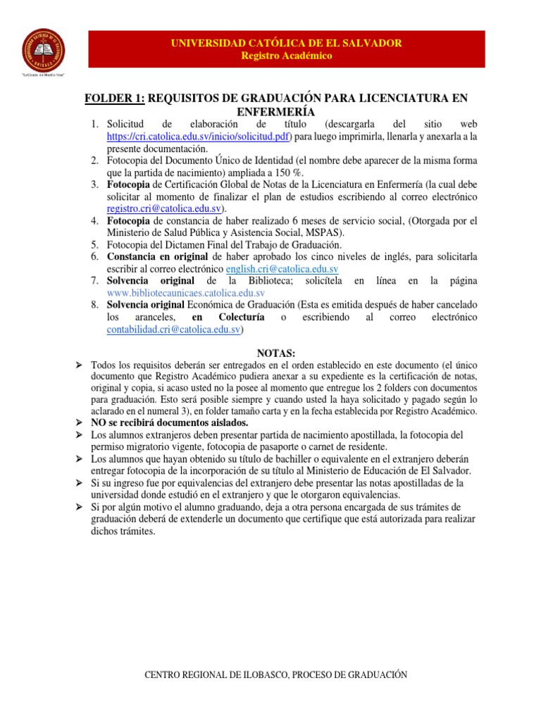 Requisitos de Graduacion - Lic. Enfermeria | PDF | Certificado de nacimiento
