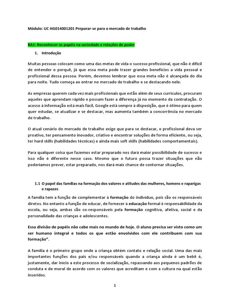 Preparar Se Para O Mercado De Trabalho Pdf Família Sociologia