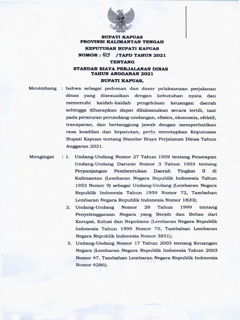 6.kepbup SPPD Nomor 419 Tapd Tahun 2021 TNTG Standar Biaya Perjadin T.A ...