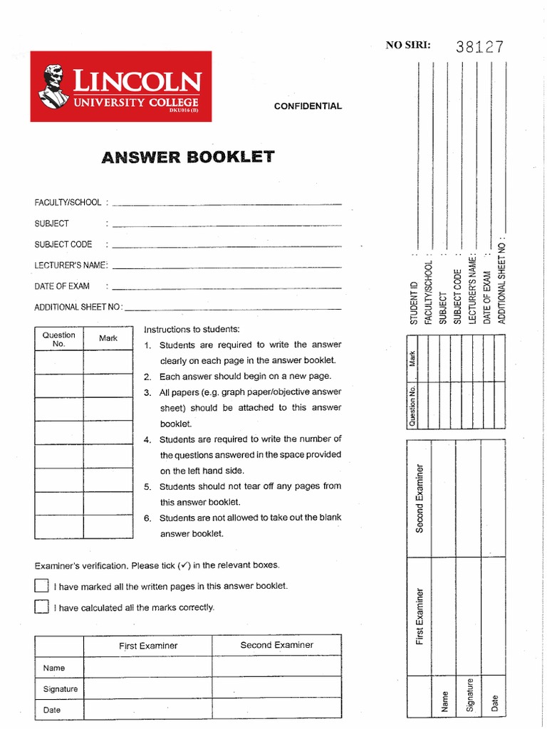 Final Exam Answer Sheet Cover | PDF