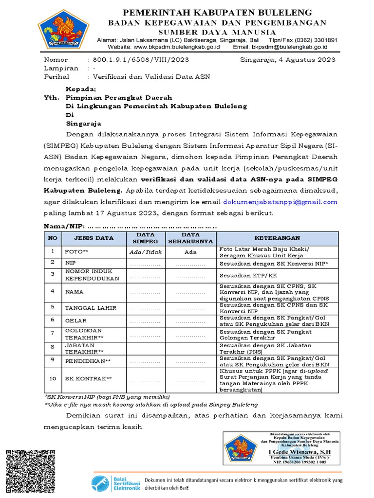 38 - Surat Ke SKPD - Validasi Data Asn | PDF