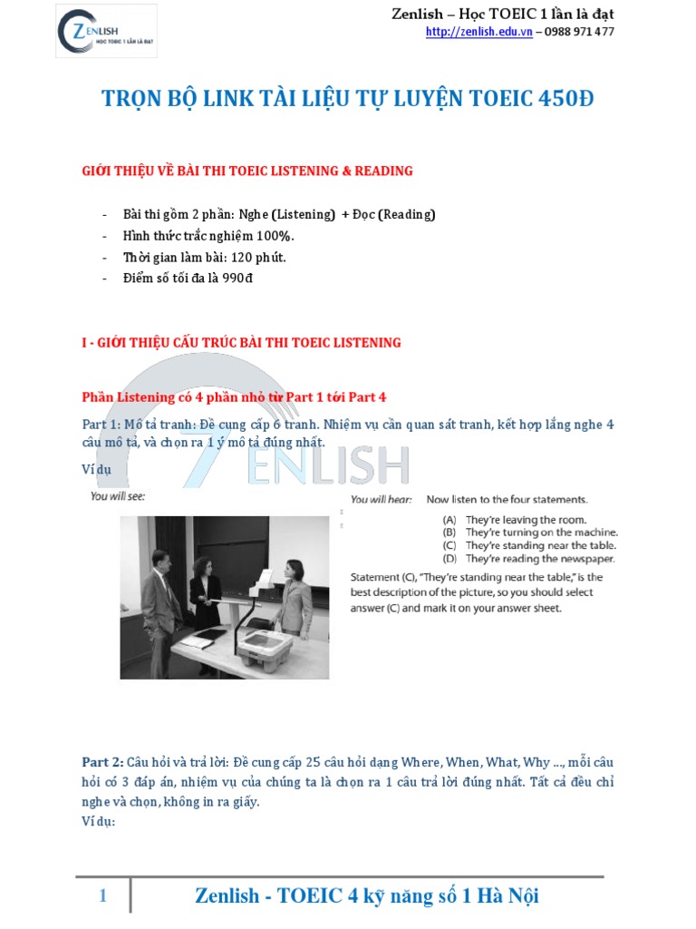 ZENLISH - BỘ LINK TÀI LIỆU TỰ HỌC TOEIC 450 | PDF