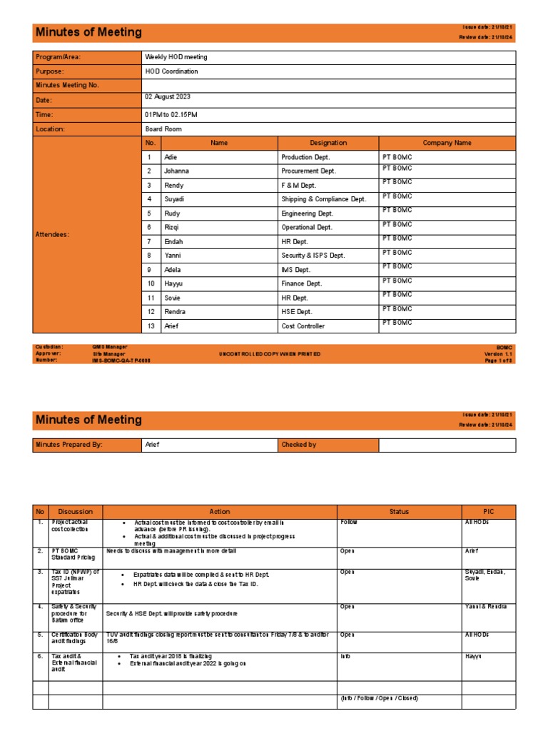 Ims Bomc Qa TP 0008 - Rev. 1.1 - Mom Hod 02 August 23 | PDF | Audit ...