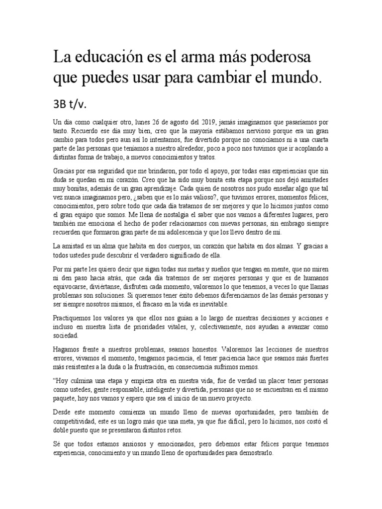 Discurso Emotivo de Graduación Secundaria | PDF | Alma