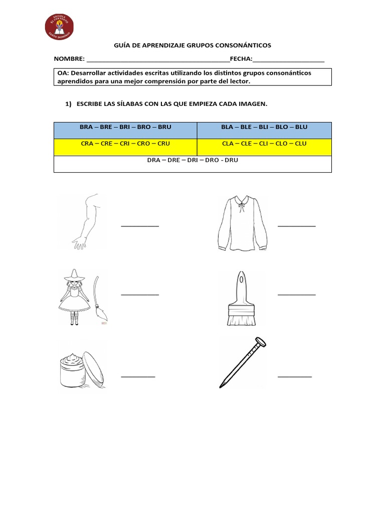 Guía de Aprendizaje Grupos Consonántico | PDF