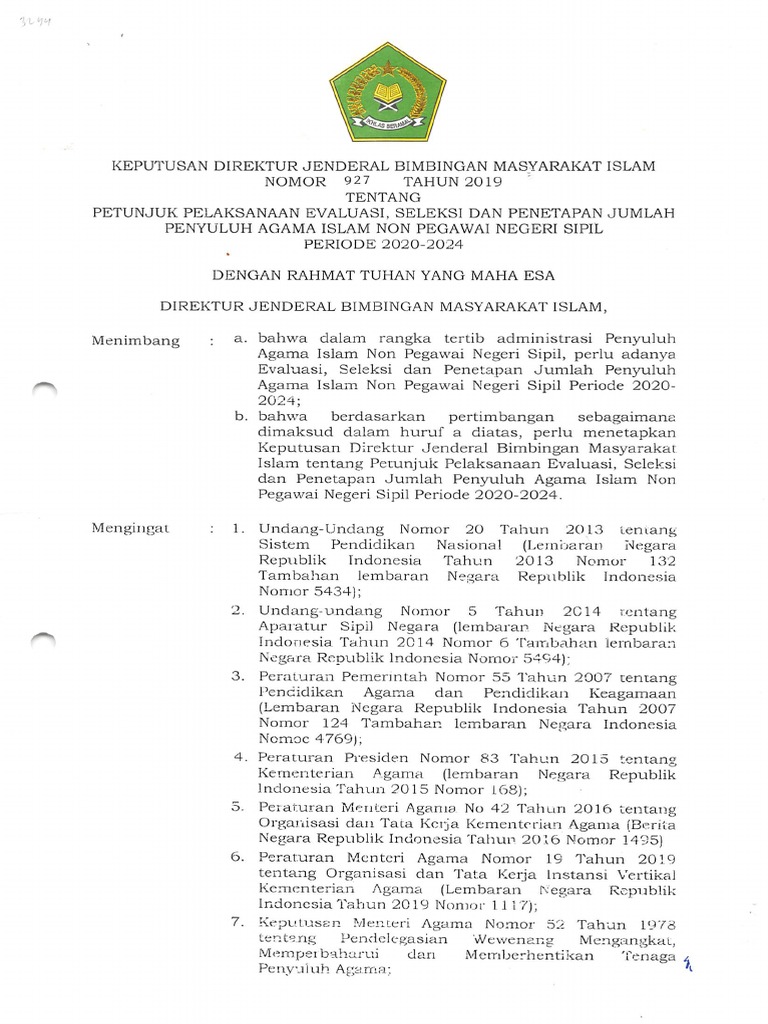 Kepdirjen 927 2019 Evaluasi Seleksi PAH 2020-2024 DAERAH | PDF