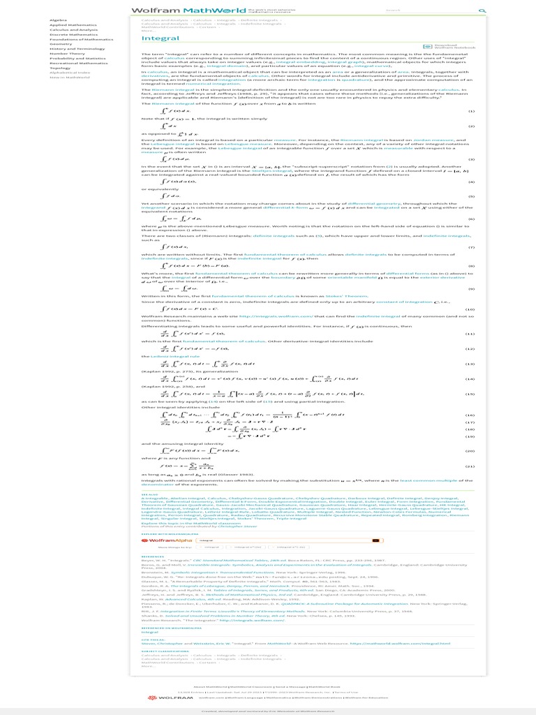 Integral - From Wolfram MathWorld | PDF | Teaching Methods & Materials