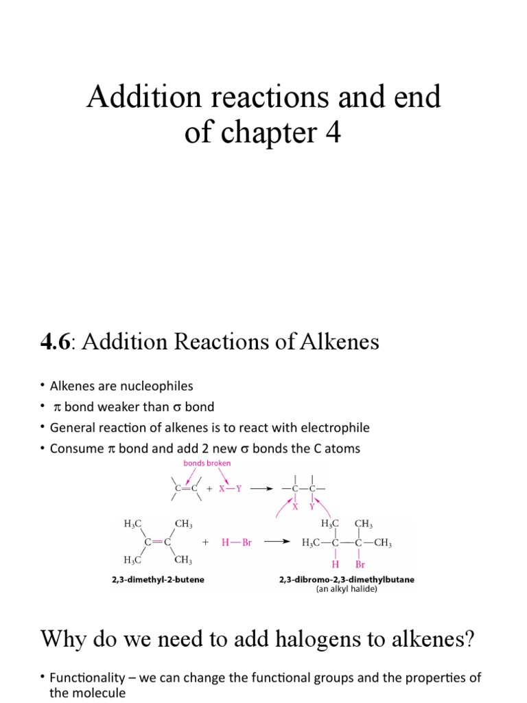 Addition Reactions of Alkenes Explained | PDF | Chemical Reactions | Alkene