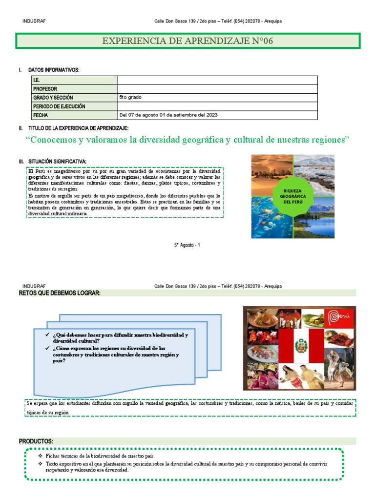 5° Grado - Experiencia de Aprendizaje N°06 | PDF