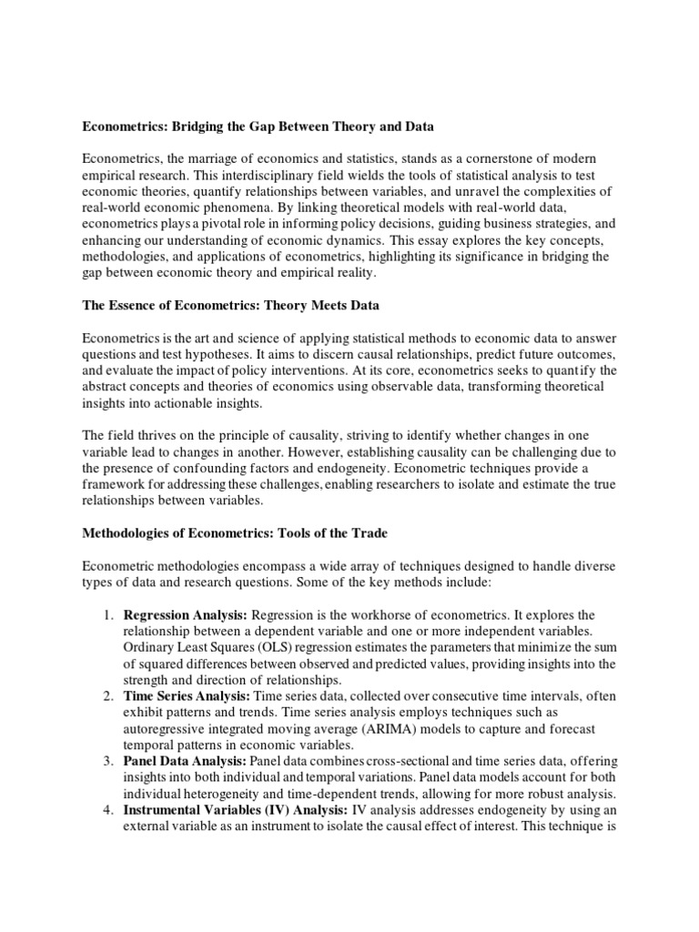 Econometrics Essay - Bridging The Gap Between Theory and Data | PDF ...
