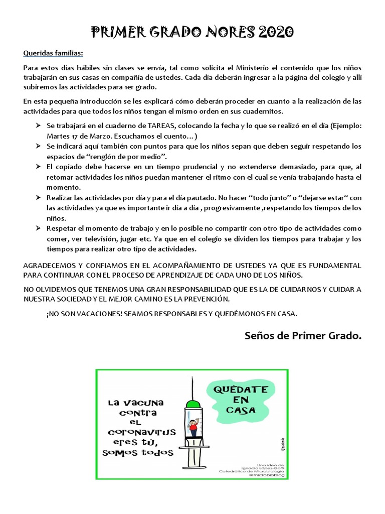 Actividades para 1er Grado en Casa | PDF