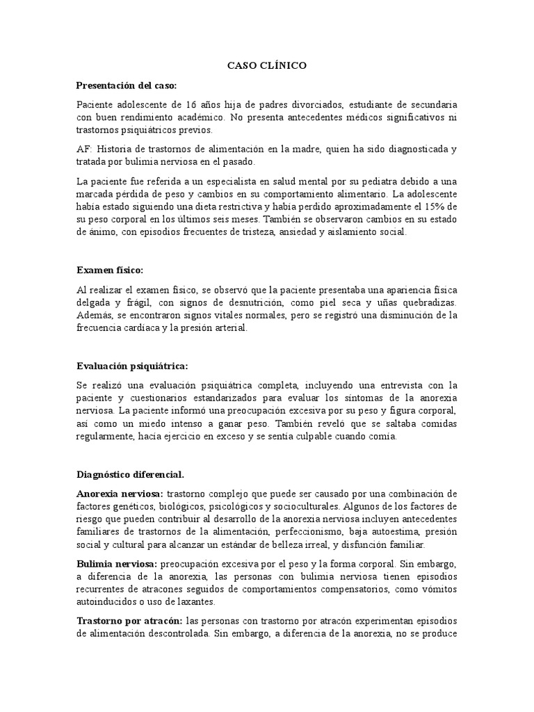 CASO CLÍNICO Anorexia | PDF | Anorexia nerviosa | Desorden alimenticio