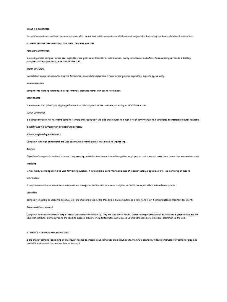 Types of Computer System and Funtion | PDF | Personal Computers ...