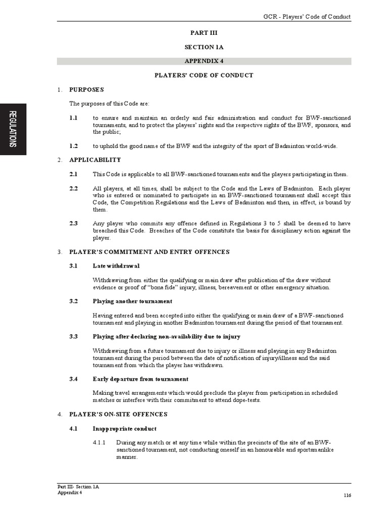 Part III - Section 1A - GCR Appendix 4 - Player Code of Conduct | PDF ...