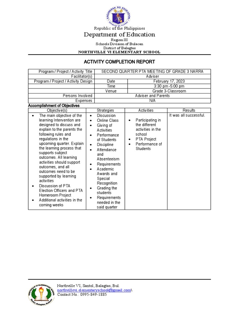 Acr-Pta Meeting-Grade3 Narra No Pics | PDF | Teachers | Behavior ...