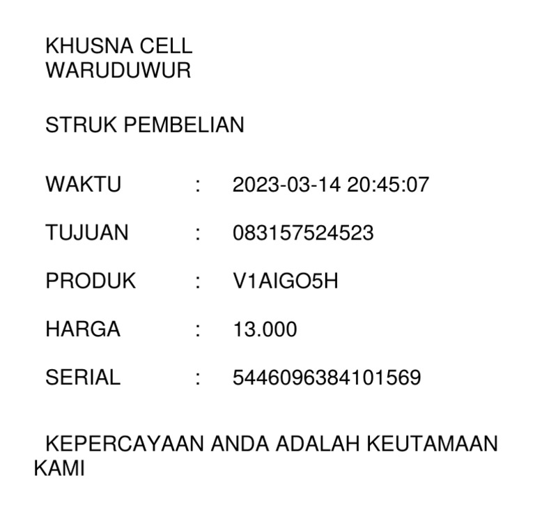 Struk Pembelian Pulsa Khusna Cell | PDF