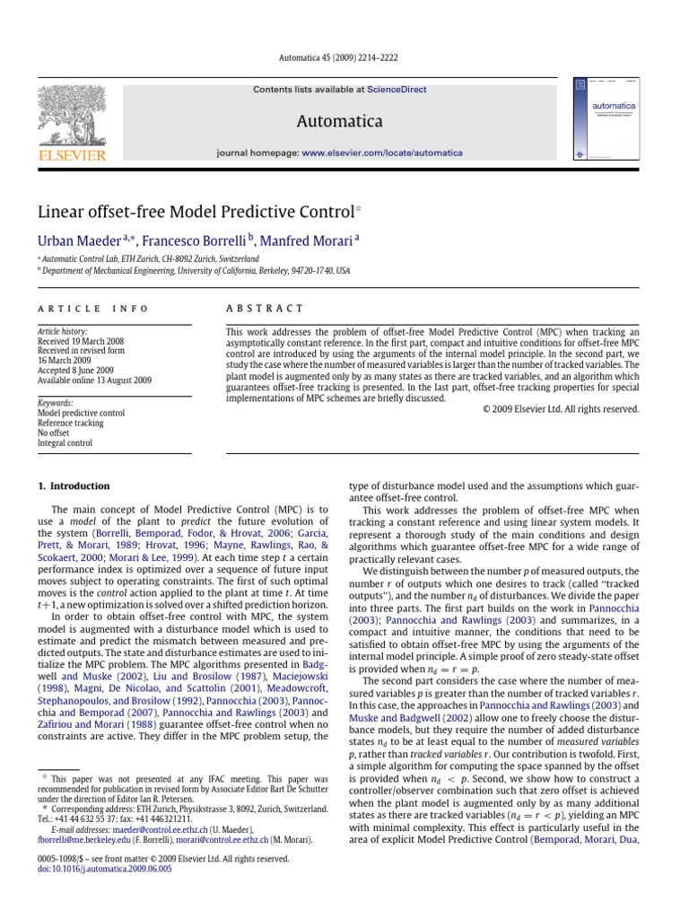 2009 - Linear Ofset-Free Model Predictive Control | Download Free PDF ...