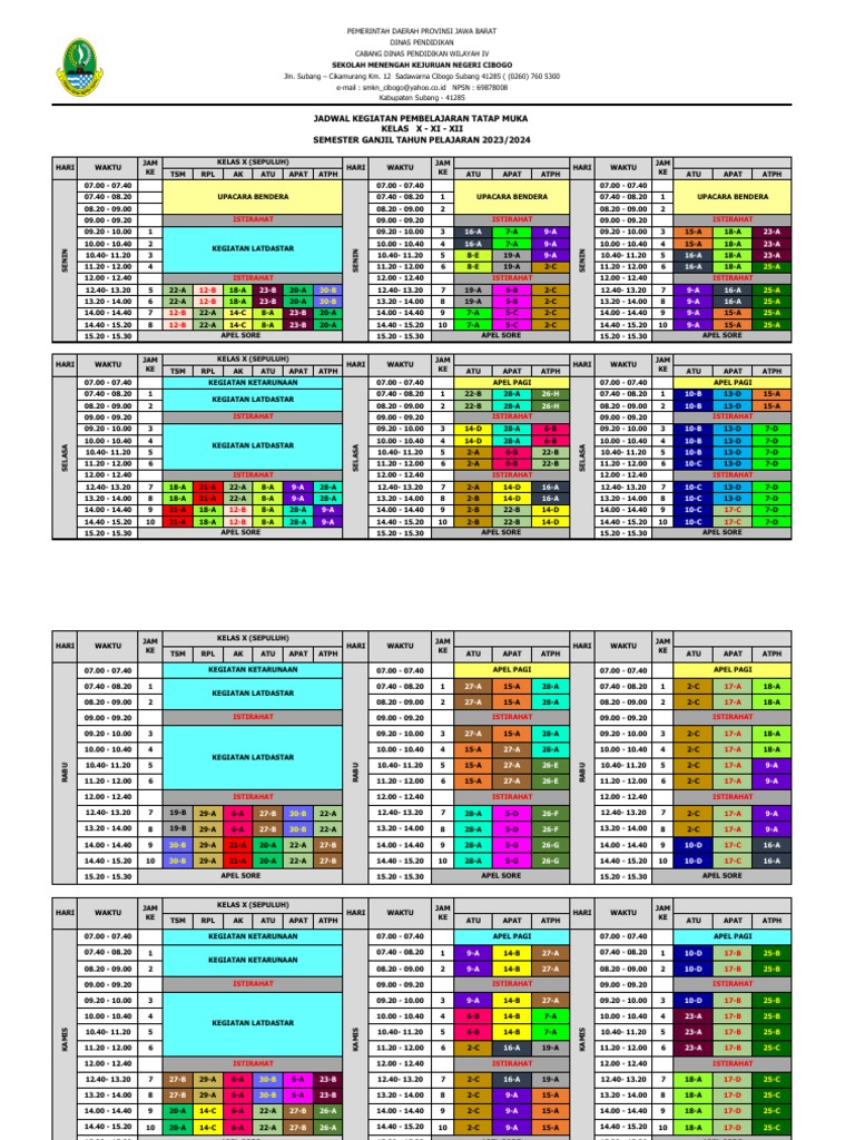 Share Jadwal PTM KLS X-Semua KK-KLS Xi-Xii-Budidaya SMT Ganjil TP 2023 | PDF
