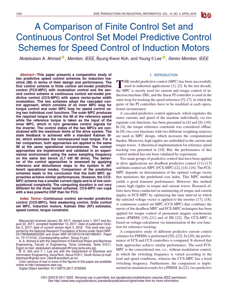 2018 A Comparison Of Finite Control Set And Continuous Control Set Model Predictive Control