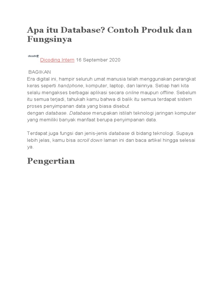 Pengertian dan Jenis Database | PDF | Seni | Komputer