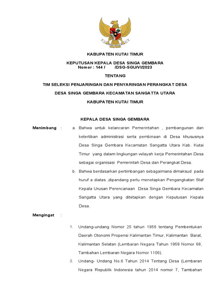 SK TIM Penjaringan Perangkat Desa | PDF
