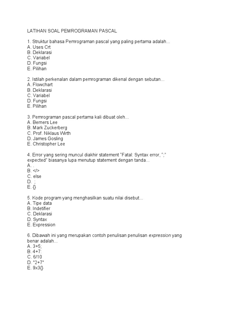 Latihan Soal Pemrograman Pascal | PDF
