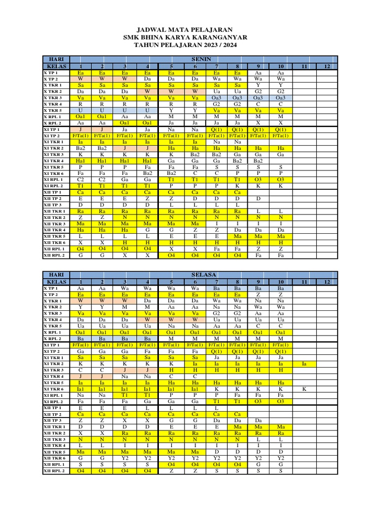Jadwal Mapel 2023-2024 | PDF