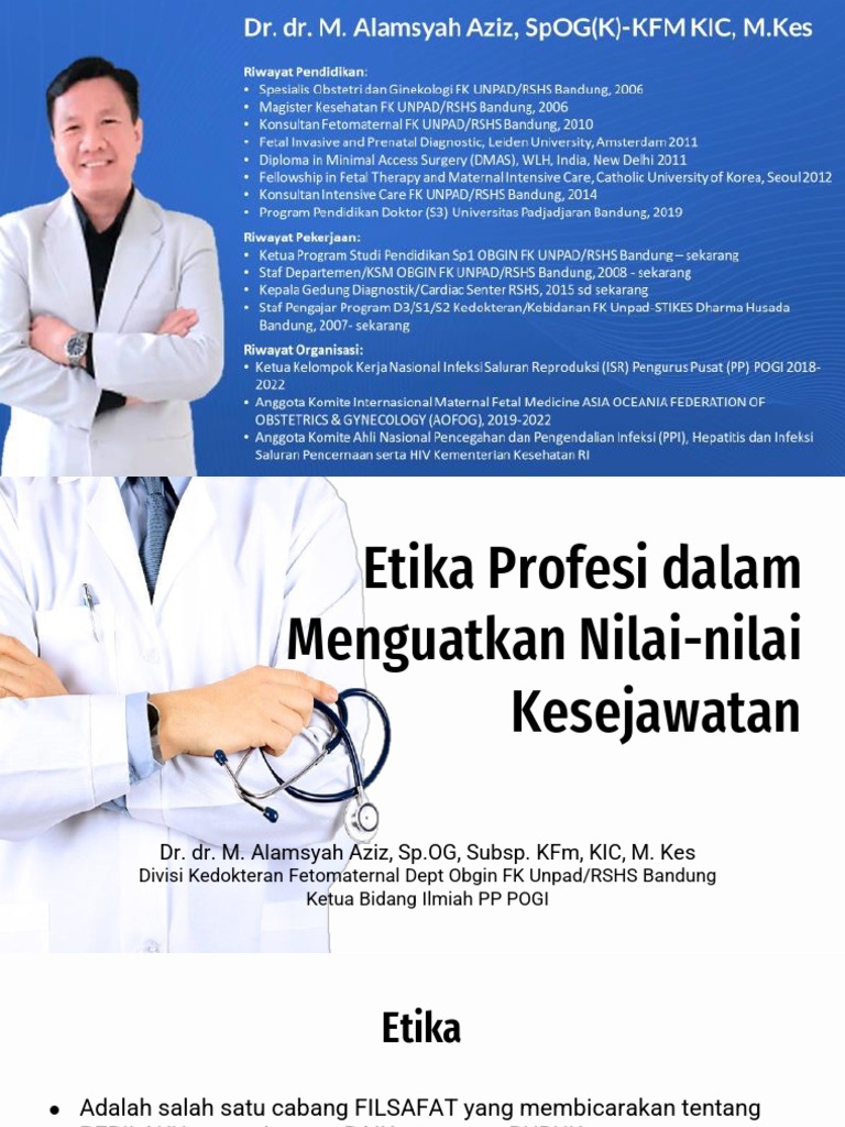 Materi 1 - Dr. Dr. M. Alamsyah Aziz, SP - OG, Subsp. KFM, KIC, M. Kes - Etika Profesi | PDF
