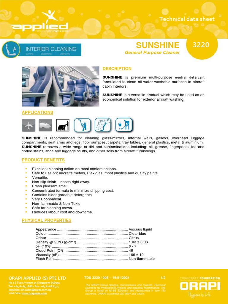 3220 Sunshine TDS | PDF | Physical Sciences | Chemistry