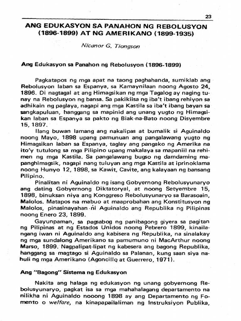 Ang Edukasyon Sa Panahon NG Rebolusyon 1896 1899 at NG Amerikano 1899 ...