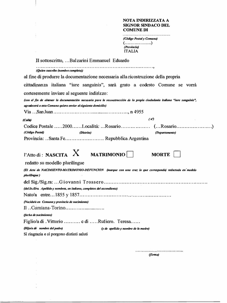Modello Per Richiedere Atti Di Stato Civile in Italia | PDF