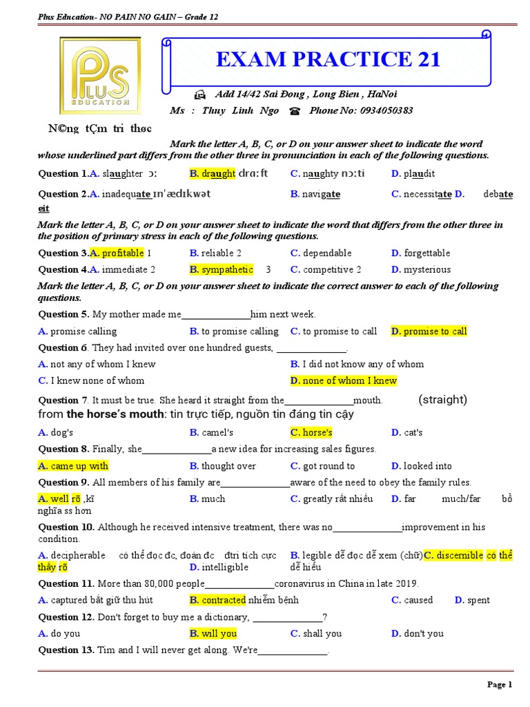 21.-Exam-Practice-21 Key | PDF