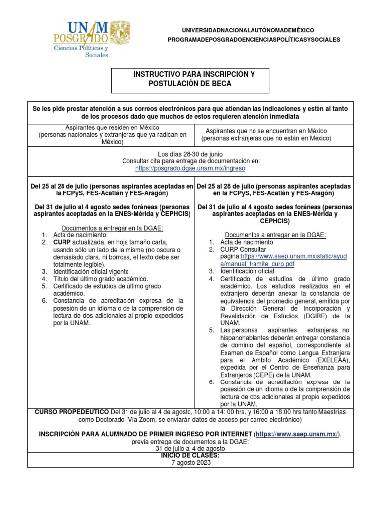 Instructivo de Inscripción y Trámite Beca Conacyt 2023 | PDF