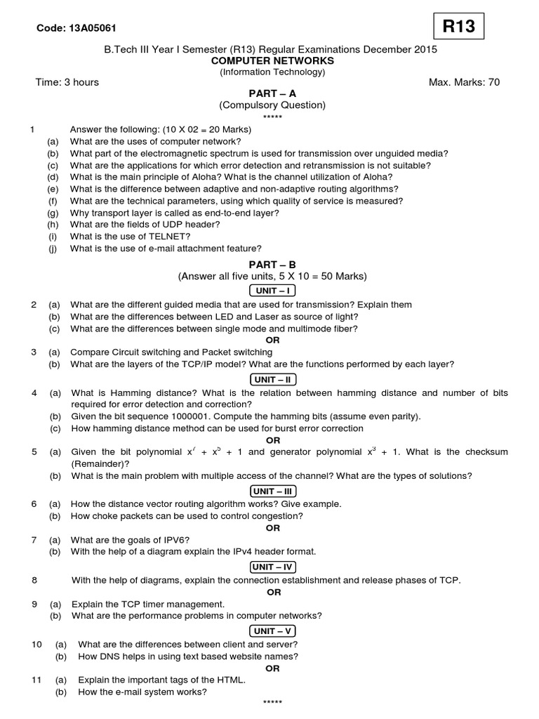 13A05601 Computer Networks | PDF | Transmission Control Protocol | Computer Network