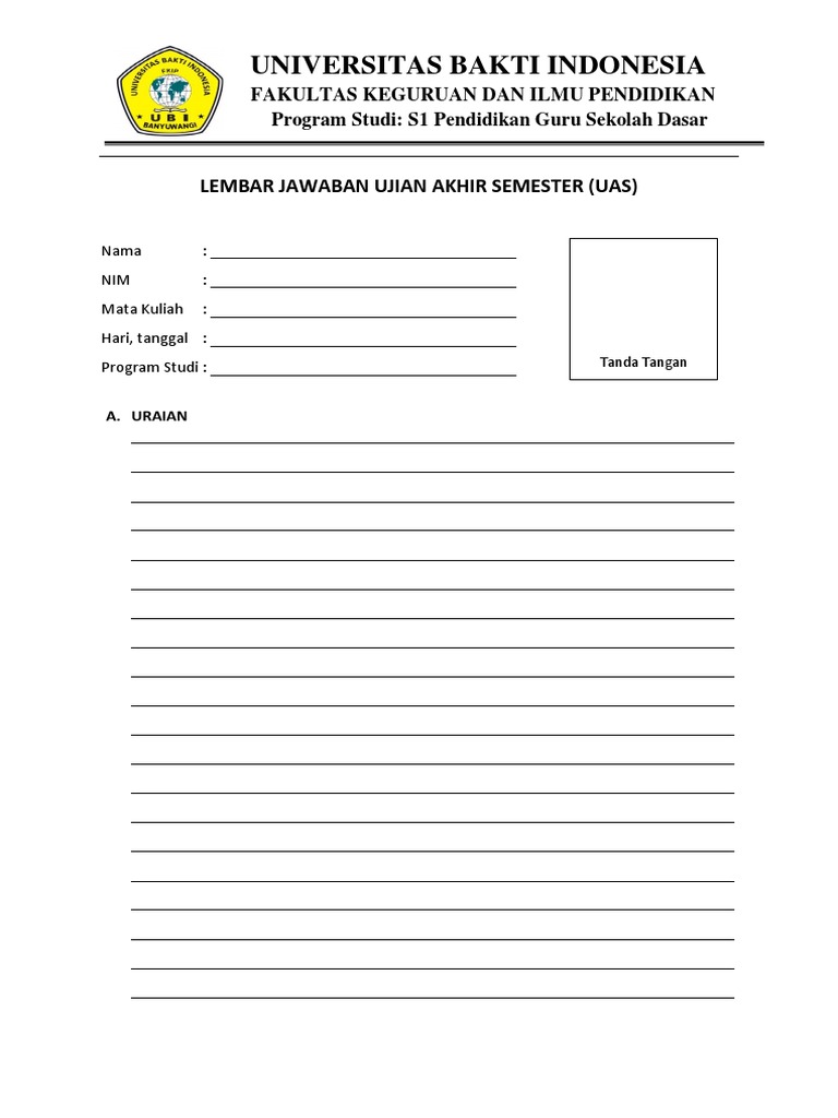 UAS Lembar Jawaban FKIP PGSD (Genap 2022 - 2023) | PDF