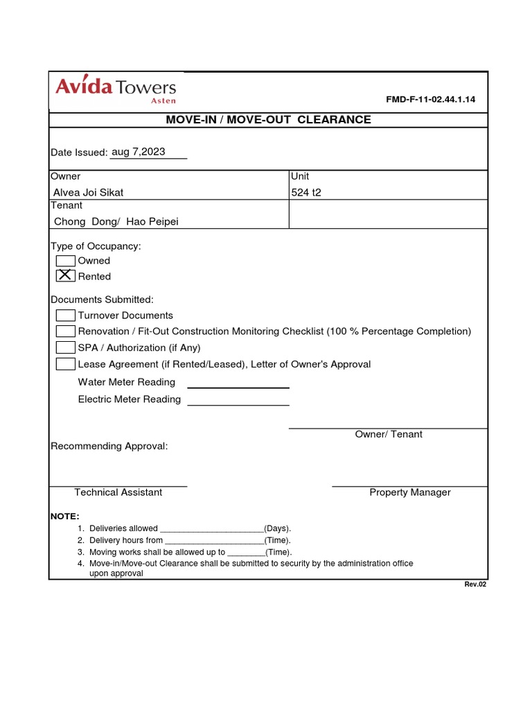 Move-In/Out Clearance Guidelines | PDF