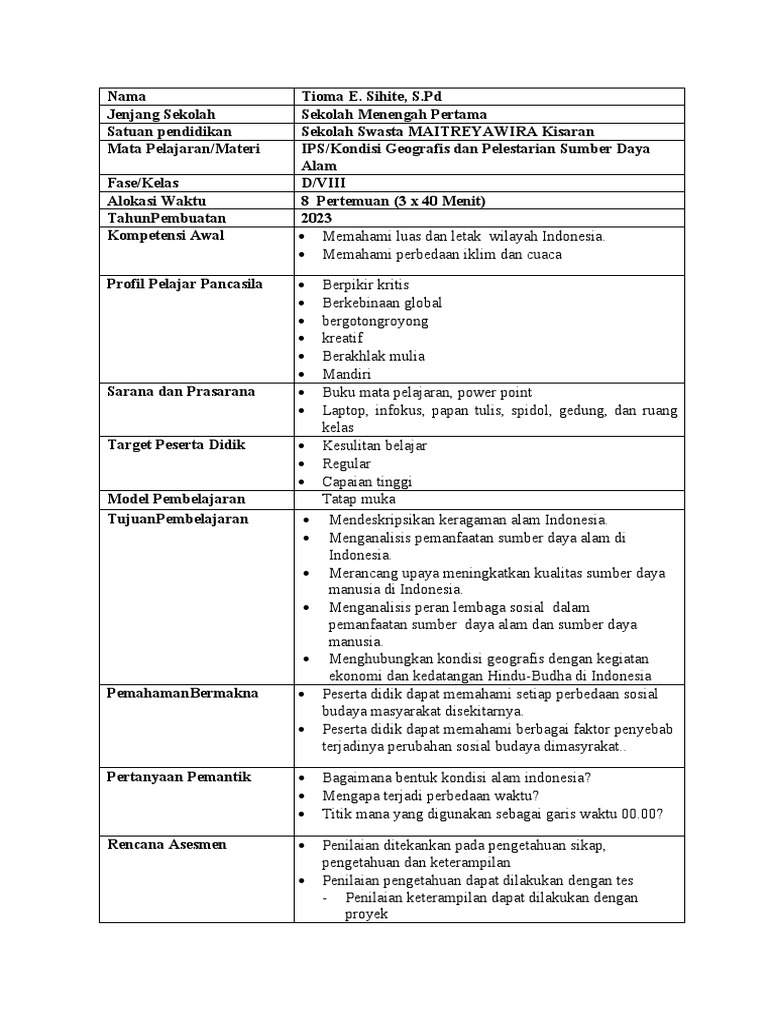 Modul Ajar Ips Kelas 8 SMP Meitra | PDF Modul Ajar Ips Kelas 8 SMP Meitra | PDF