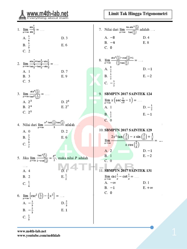 Latihan Soal Limit Tak Hingga Trigonometri | PDF