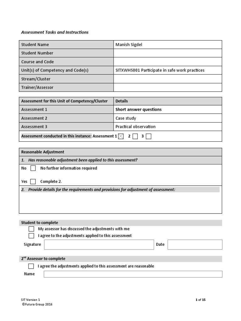 WHS Assessment Guide for Students | PDF | Personal Protective Equipment ...