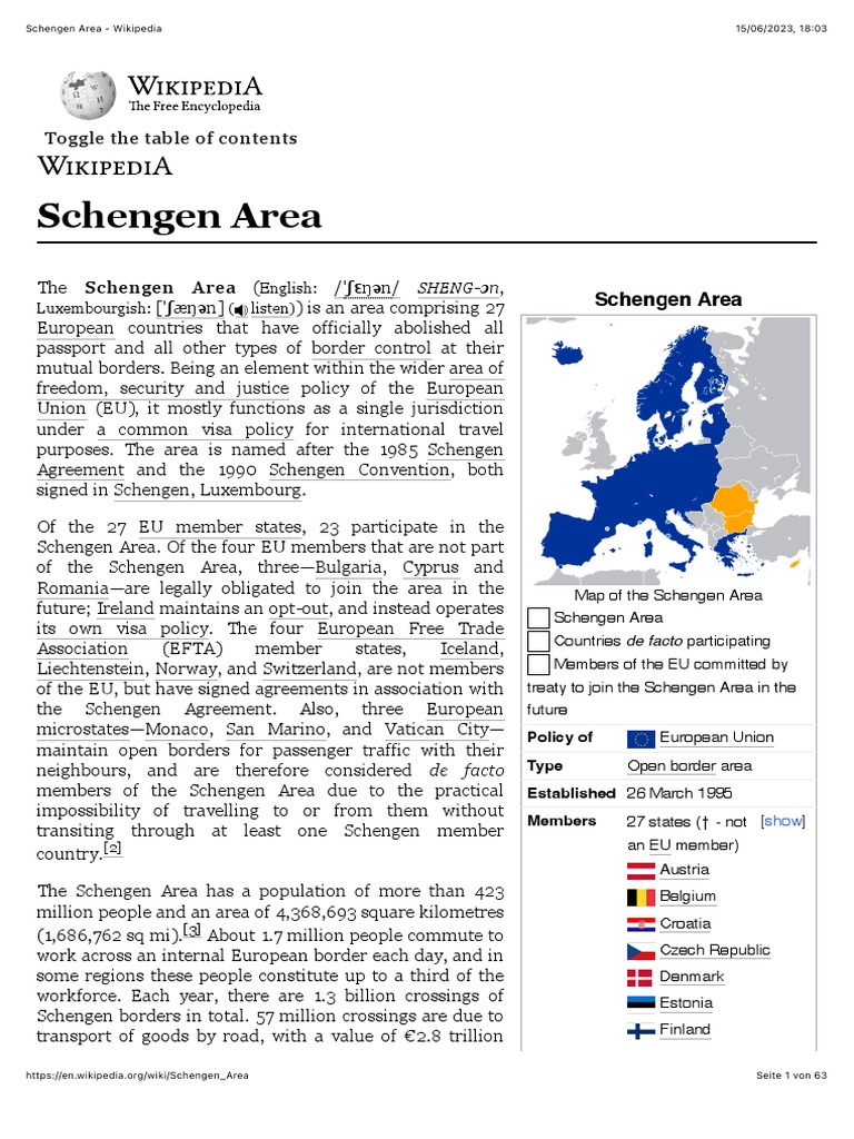 Schengen Area - Wikipedia EN | PDF | European Union | Kingdom Of The ...
