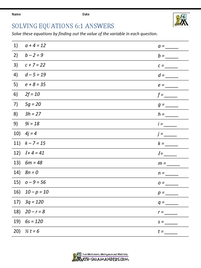 6th Grade Solving Equations 1 | PDF | Equations | Mathematical Objects