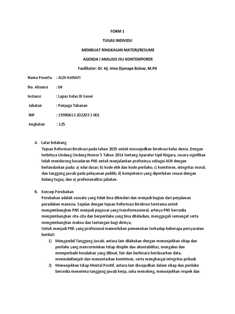 Tugas Analisis Isu Kontemproer Form 1,2,3 | PDF