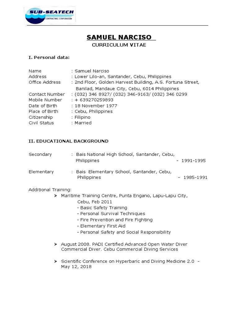 CV Samuel Narciso | PDF | Underwater Diving | Swimming