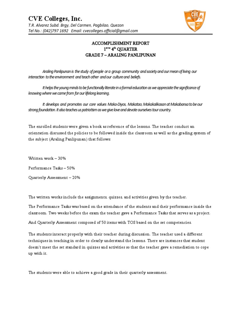 Accomplishment Report | PDF | Teachers | Social Sciences