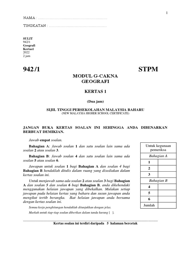 Soalan s1 Geo Kelantan 2021 | PDF